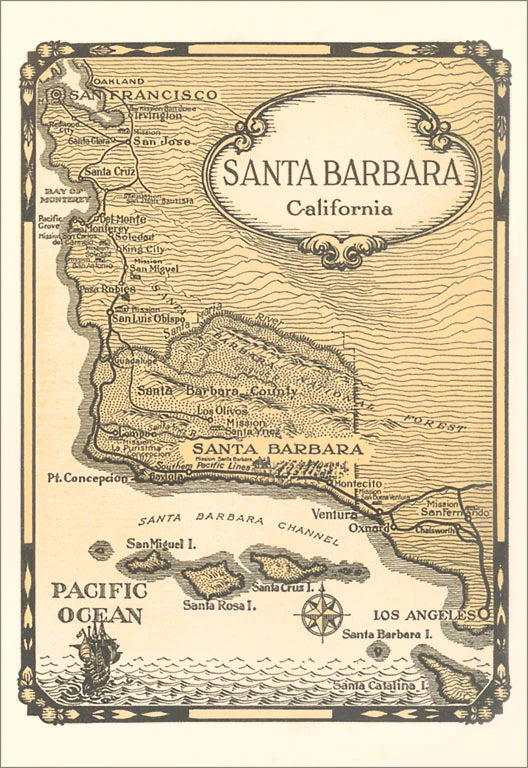 Old Map of Santa Barbara, California Postcard – sbnature Store