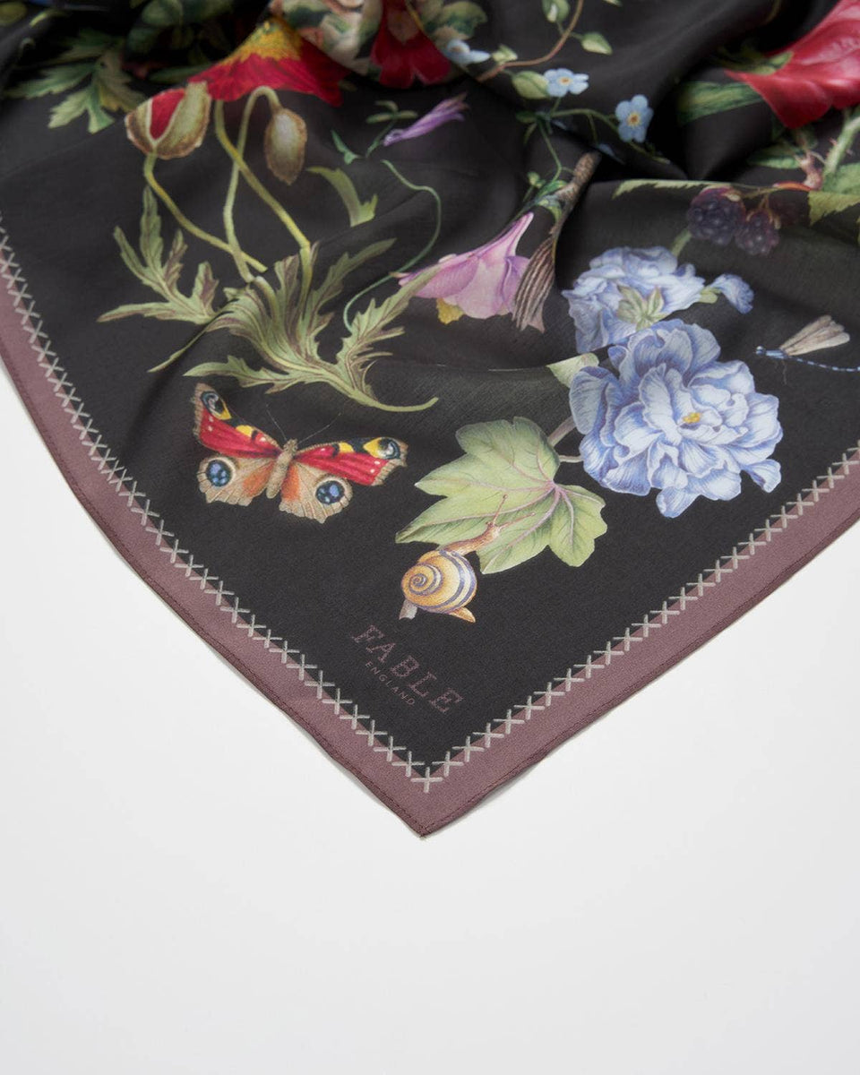 Alice Garden Black Narrative Square Scarf – sbnature Store