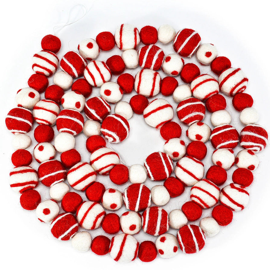 Spiral & Polka Dot Red & White Ball Garland 8ft. – sbnature Store